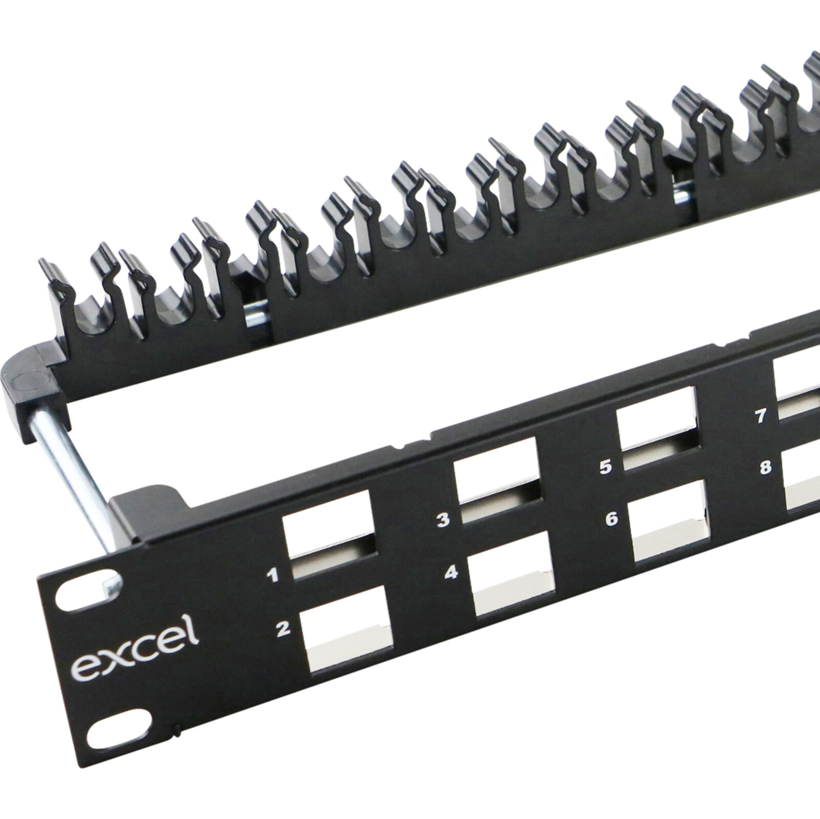 100-023 - Excel Unloaded 24 Port Keystone Patch Panel Frame Angled 1U Black