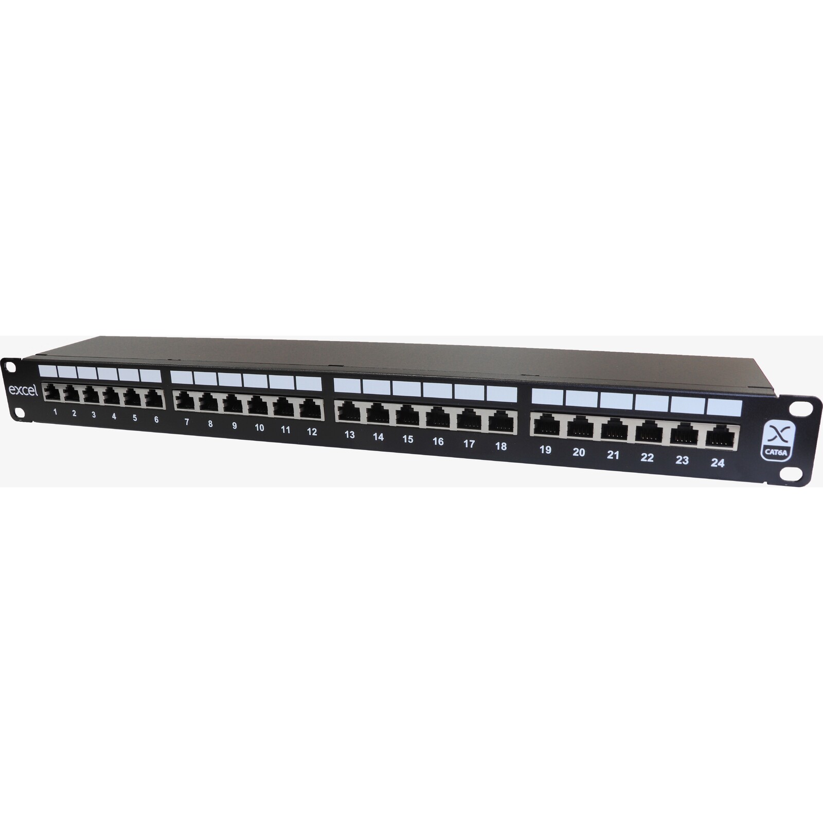 100-032 - Excel Cat6A 24 Port Screened Patch Panel 1U LSA Punch Down Black