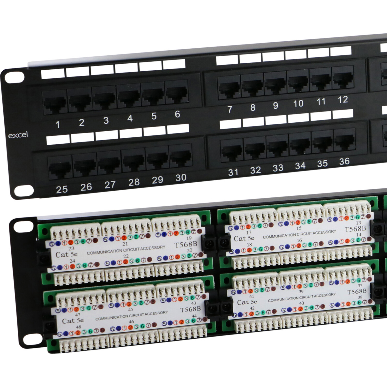 100-728 - Excel Cat5e 48 Port Unscreened Patch Panel 2U LSA Punch Down ...