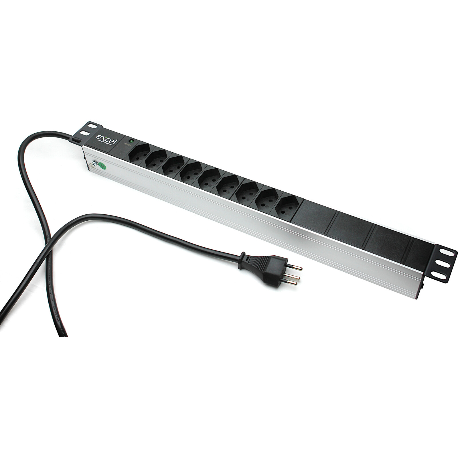 555-295 - Excel 9 Way Horizontal PDU 9x Swiss Socket Type 13 J Passive 10A Swiss Plug LED
