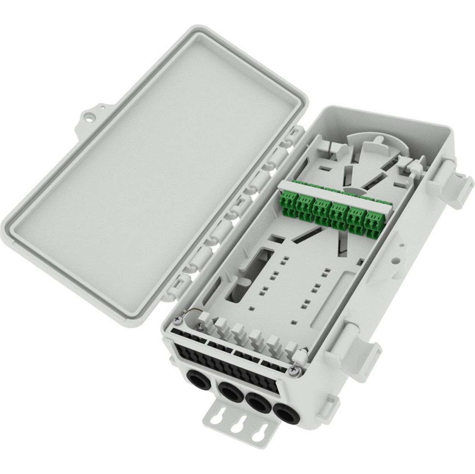 924-001 - Excel Encasa 24 Fibre Distribution Point with 24 LCA Connections + 6x 1:4 Splitter Grey