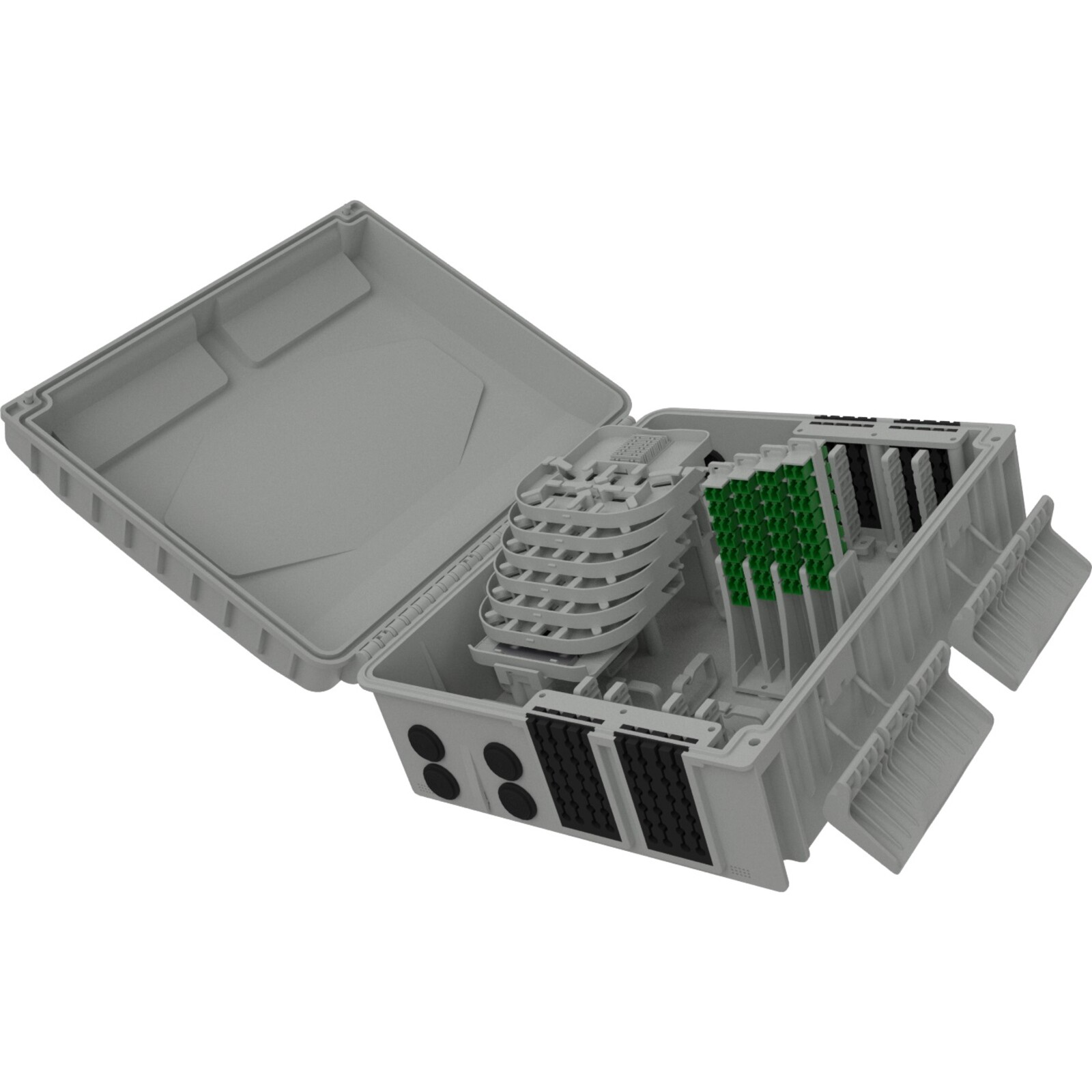 948-007 - Excel Encasa 48 Fibre Distribution Point with 32 SCA Connections + 4x 1:8 Splitter Grey